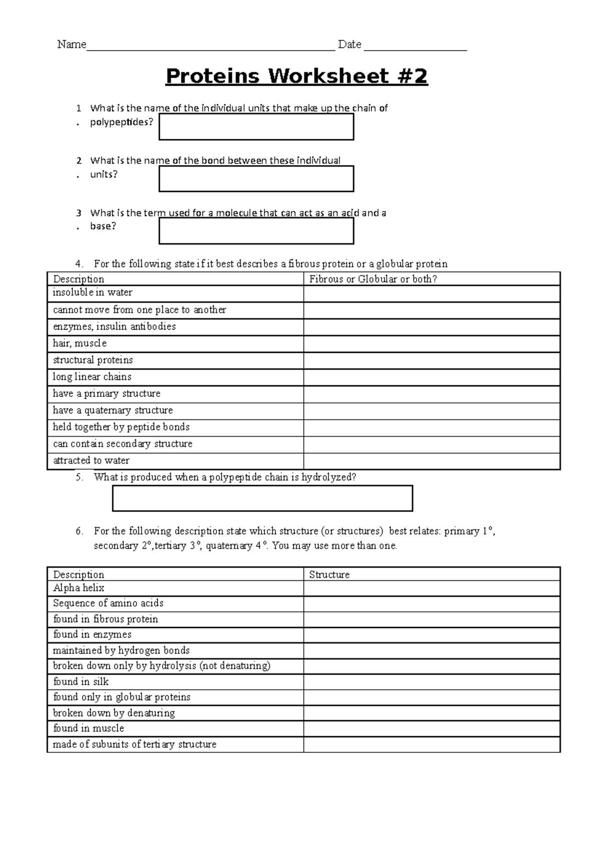 Proteins Worksheet at Seth Darcy-irvine blog
