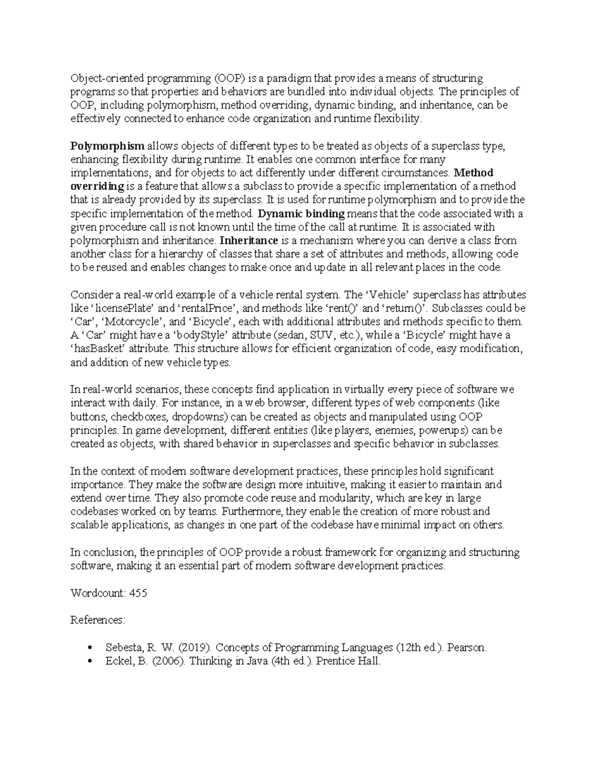 Discussion Week 6 - Object-oriented programming (OOP) is a paradigm ...