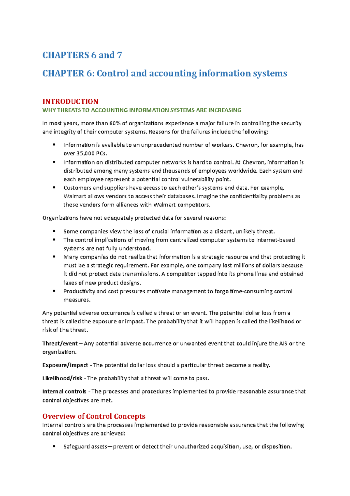 Chapters 6 and 7 summaries - CHAPTERS 6 and 7 CHAPTER 6: Control and ...