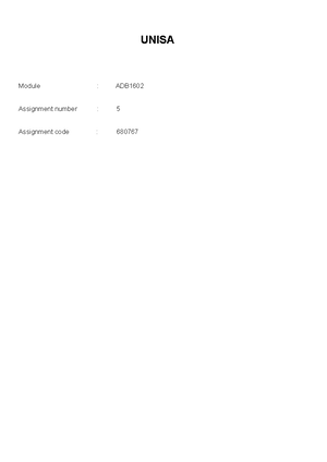 DPR2603,Assignment 1 - DPR2603 - UNISA Module : DPR Assignment number : 1 Assignment code ...