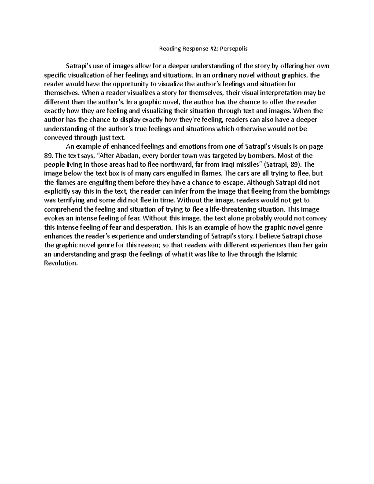 Reading Response on Persepolis - Reading Response #2: Persepolis ...