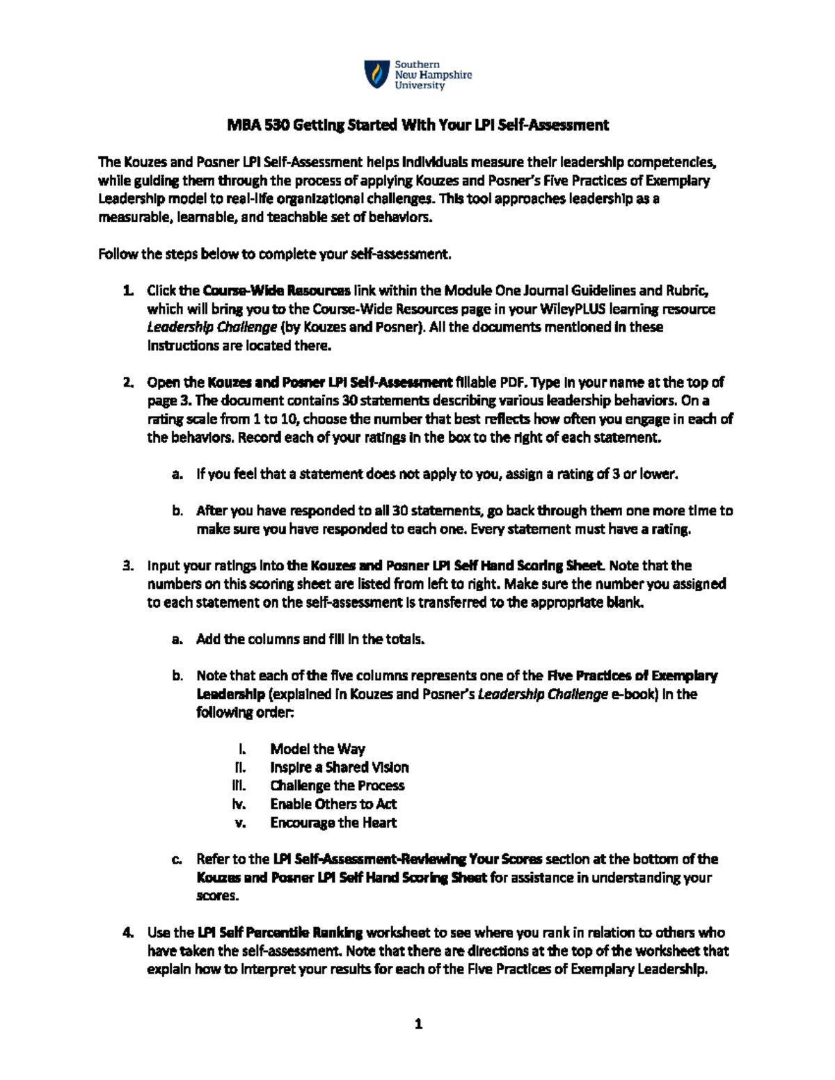 SNHU LPI Instructions - Southern New Hampshire University MBA 530 ...