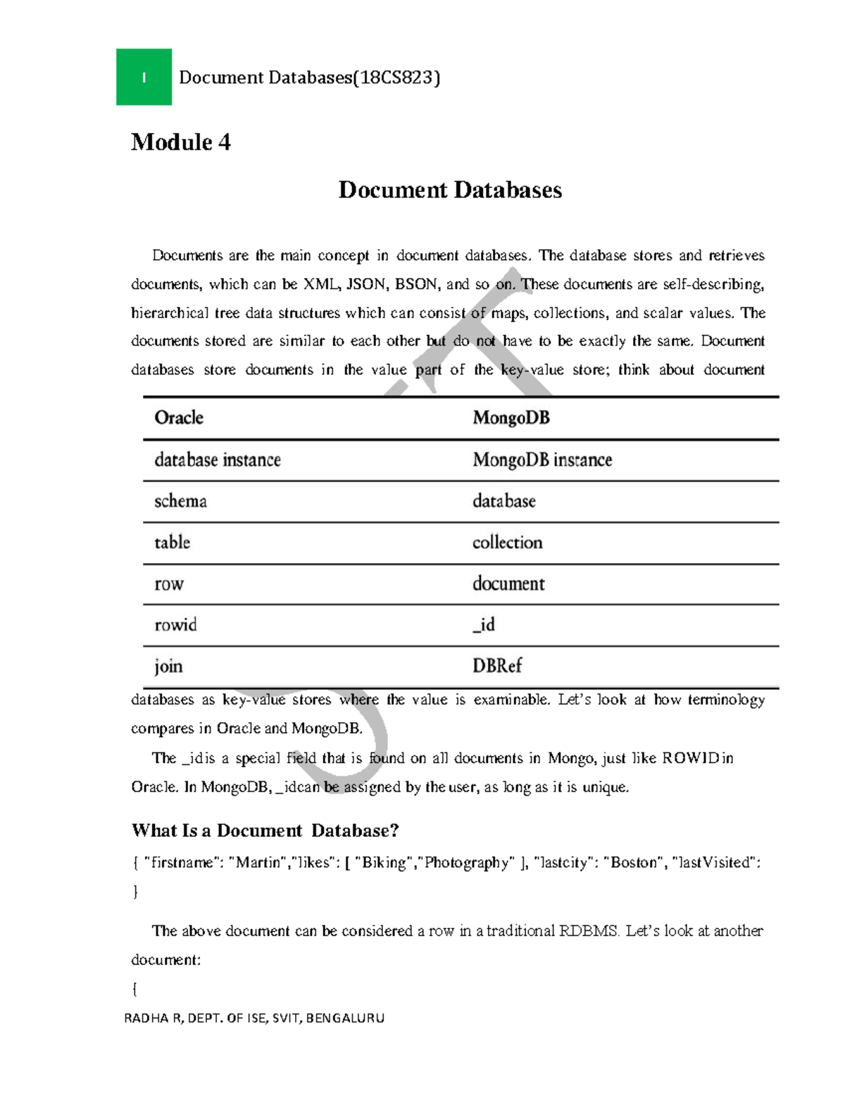 No SQL-Module 4 Notes new - Module 4 Document Databases Documents are ...
