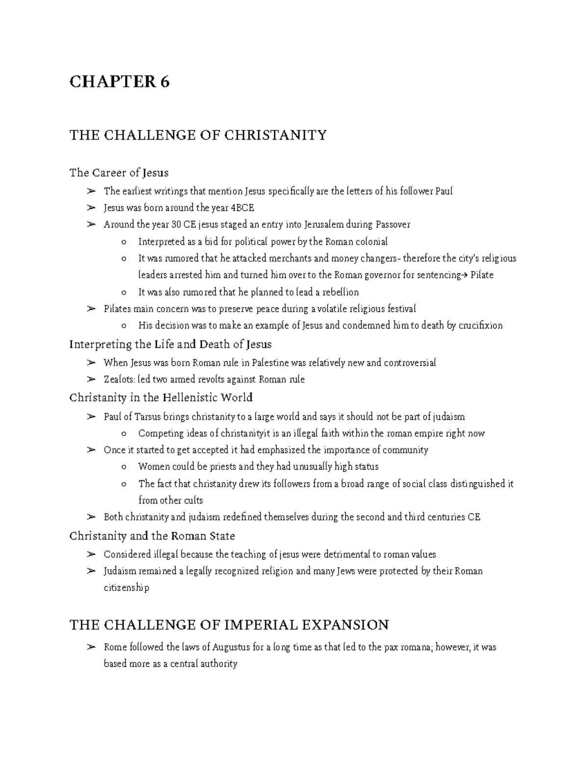 Textbook notes: Ancient Rome Chapter 6 - CHAPTER 6 THE CHALLENGE OF ...