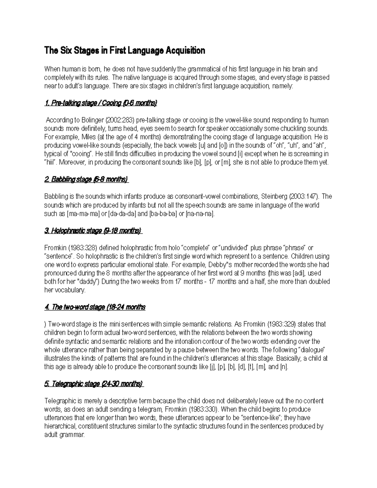 Modulen 3 Stages of First Language Acquisition - The Six Stages in ...