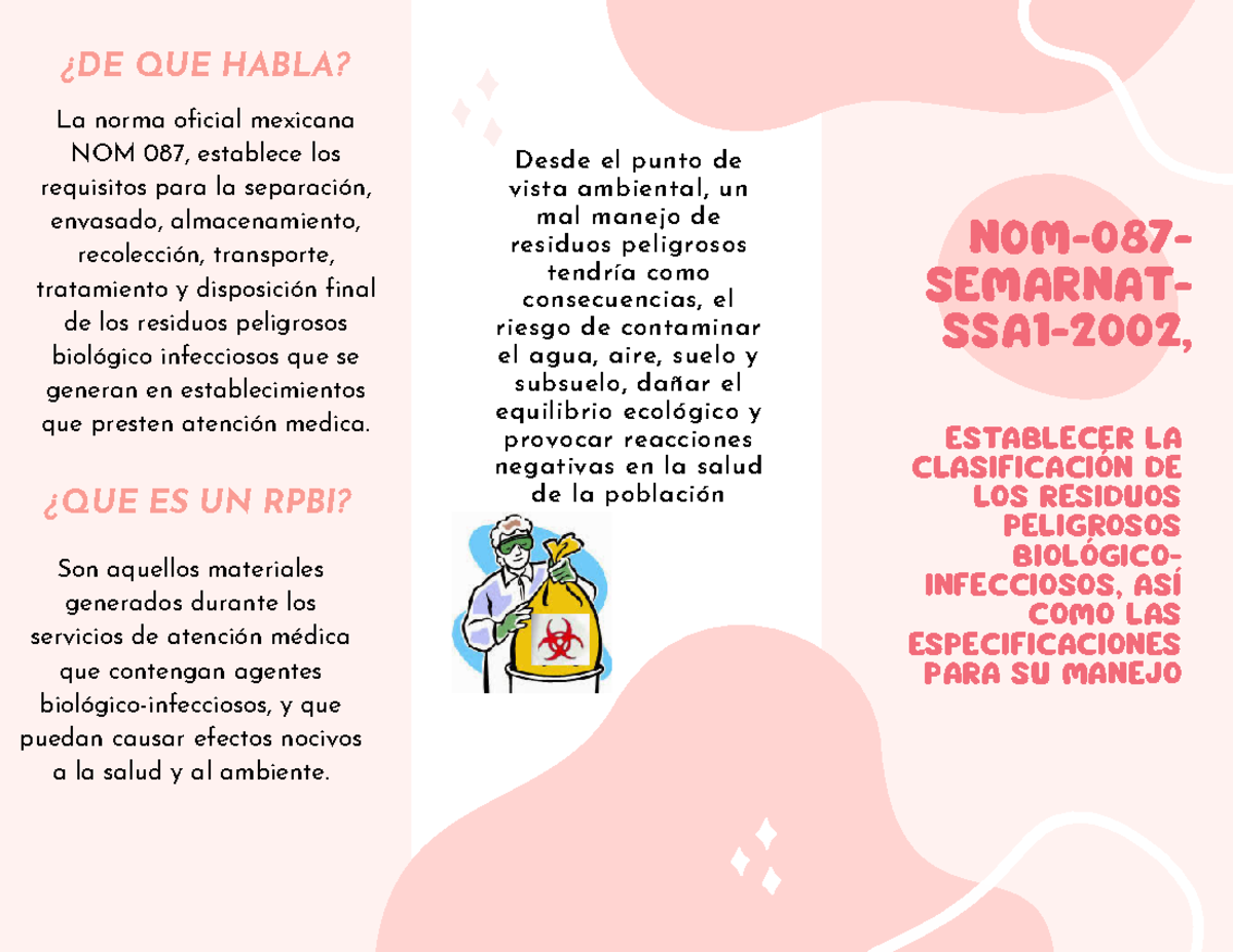 Folleto RPBI - ¿DE QUE HABLA? NOM-087- SEMARNAT- SSA1-2002, La norma ...