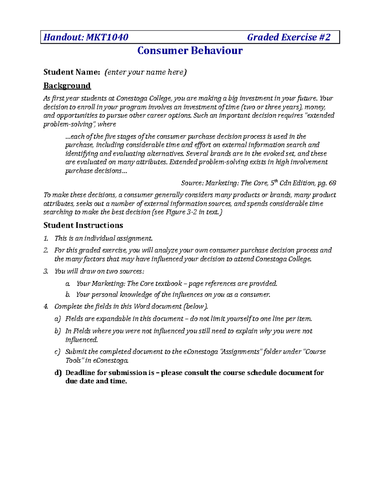 MKT1040 Exercise 2 Consumer Behaviour (Student Handout) - Handout ...
