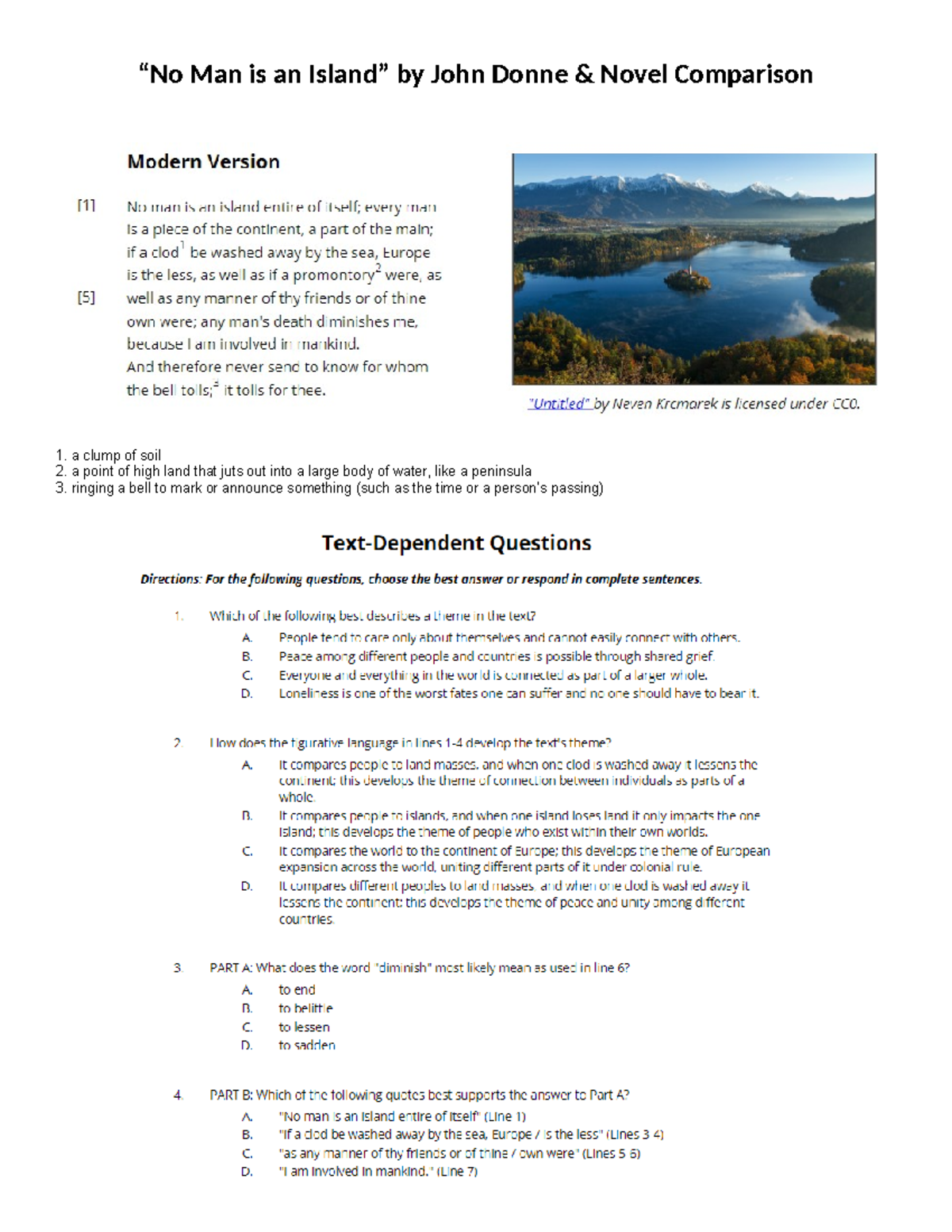 No man poem - No man poem anwsers - “No Man is an Island” by John Donne ...