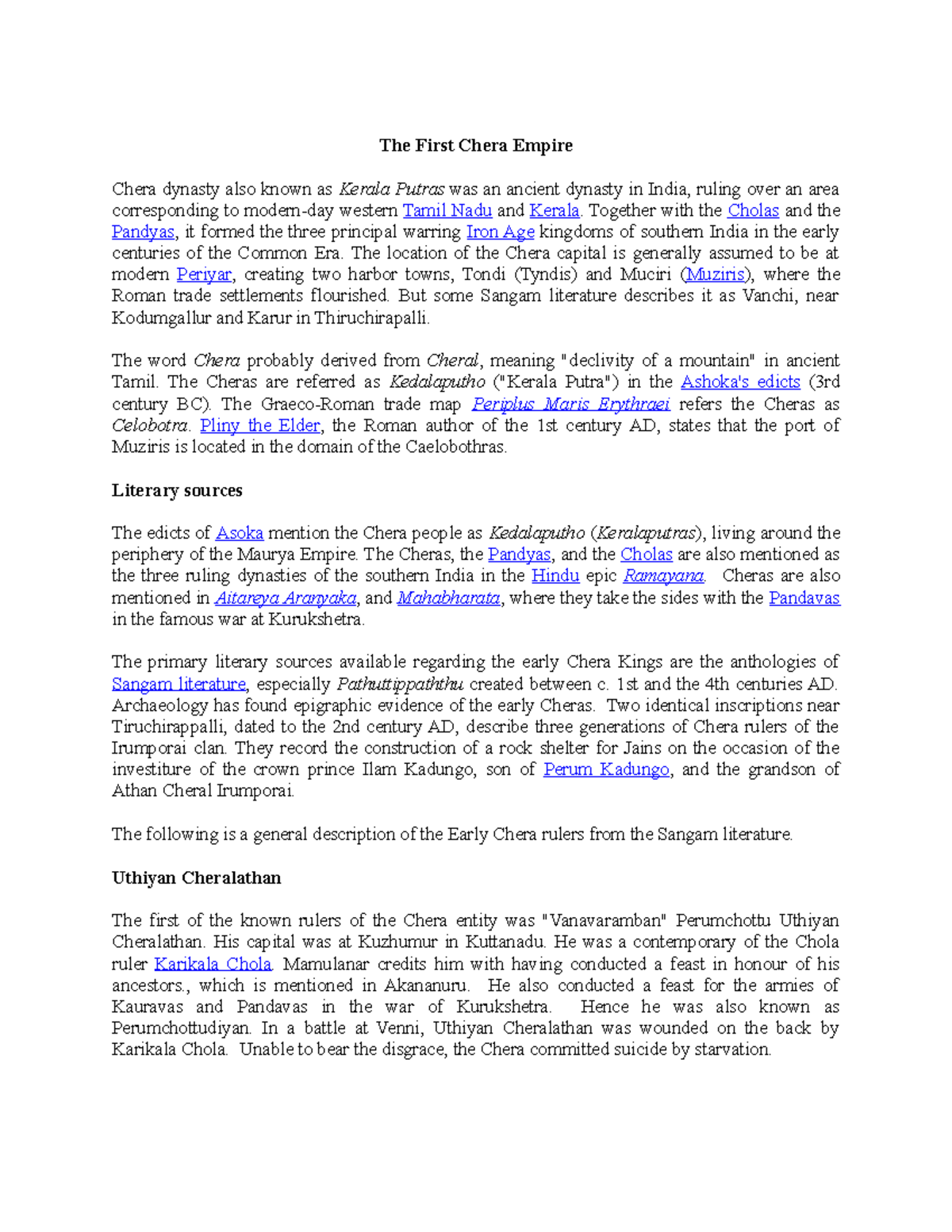 The First Chera Empire notes - The First Chera Empire Chera dynasty ...