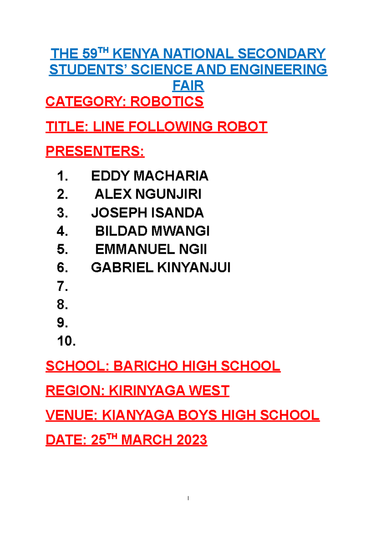 THE 59TH Kenya National Secondary Students - THE 59 TH KENYA NATIONAL ...