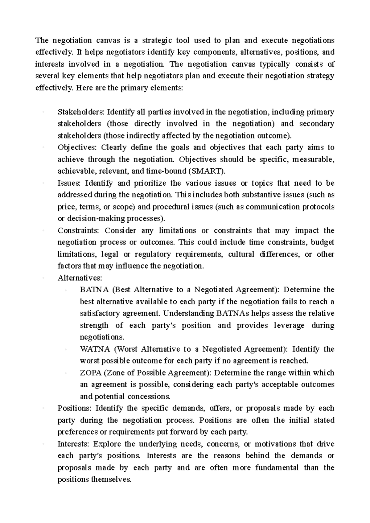 Negotiation canvas - It helps negotiators identify key components ...