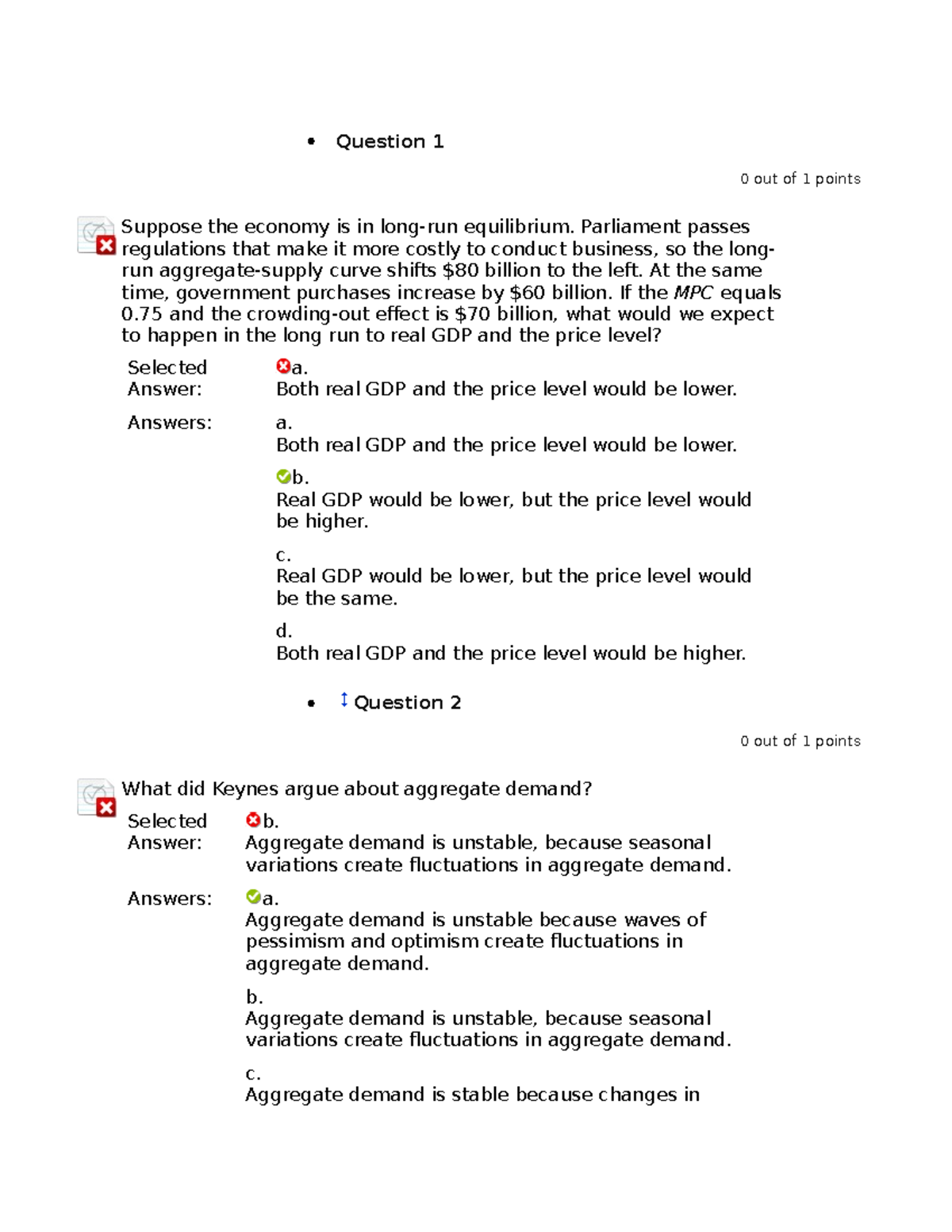 ECON 1103 Chapter 15 - Question 1 0 out of 1 points Suppose the economy ...