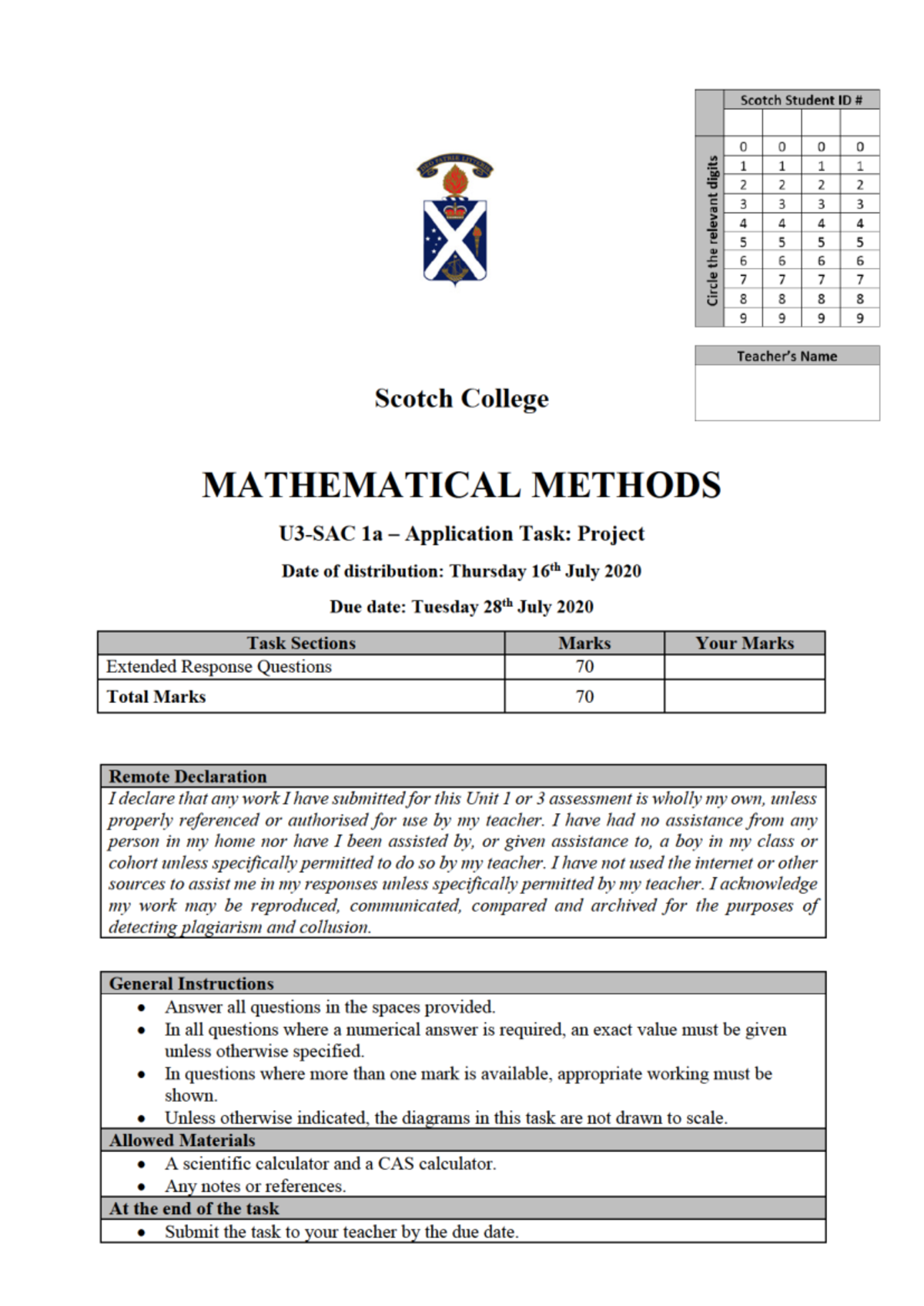 SC 2020 12MME SAC 1 - Practice SaC - Question 2 (7 marks) a. A cubic ...