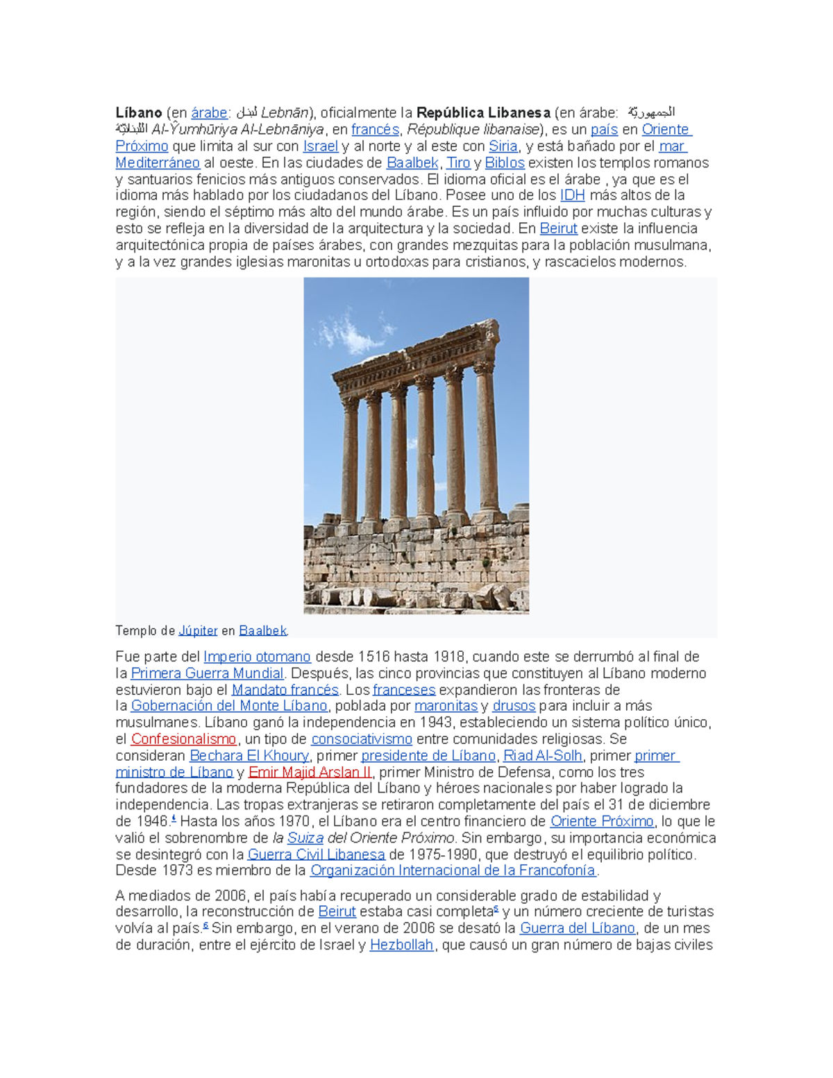 Líbano - Lecture notes 1 - Líbano (en árabe لبنان : Lebnān ...