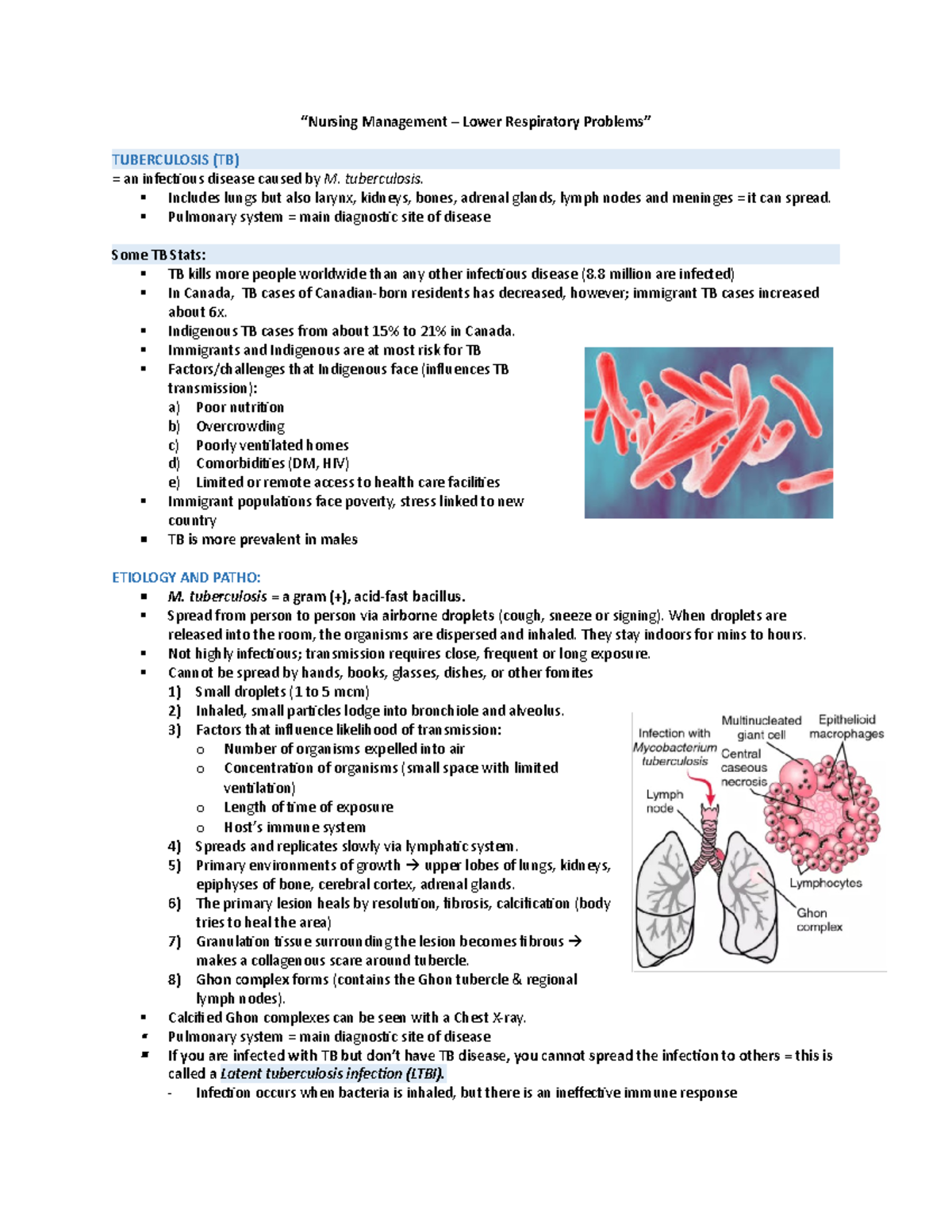 Ch. 30 (TB, lung cancer) - “Nursing Management – Lower Respiratory ...