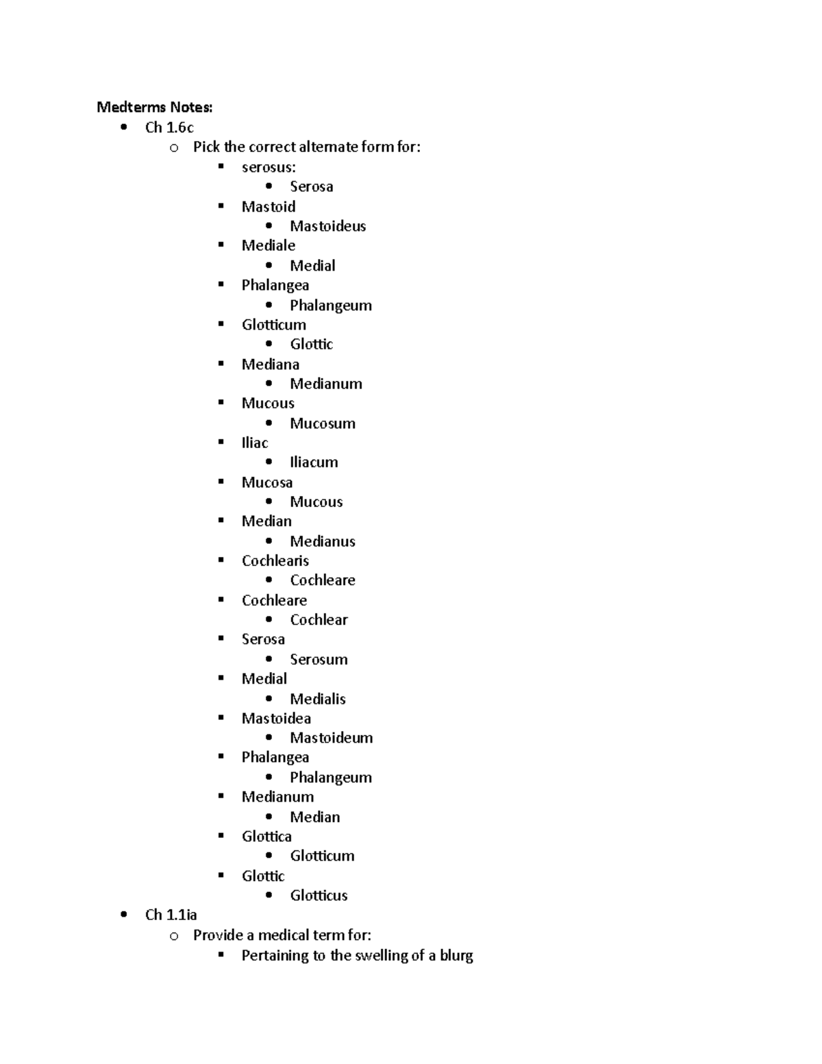 Medterms exam Notes - Difficult words - Medterms Notes: Ch 1 o Pick the ...