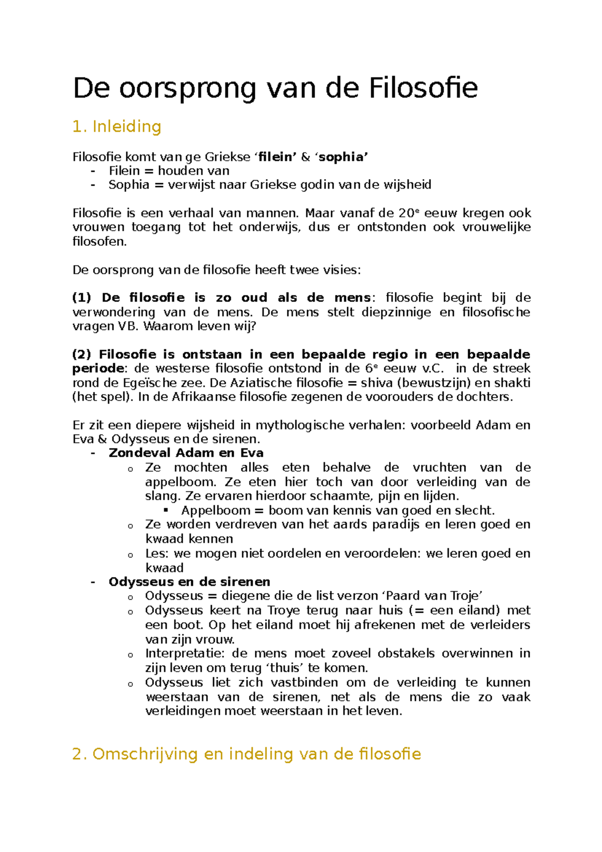 H1 - Oorsprong van de filosofie - De oorsprong van de Filosofie 1 ...