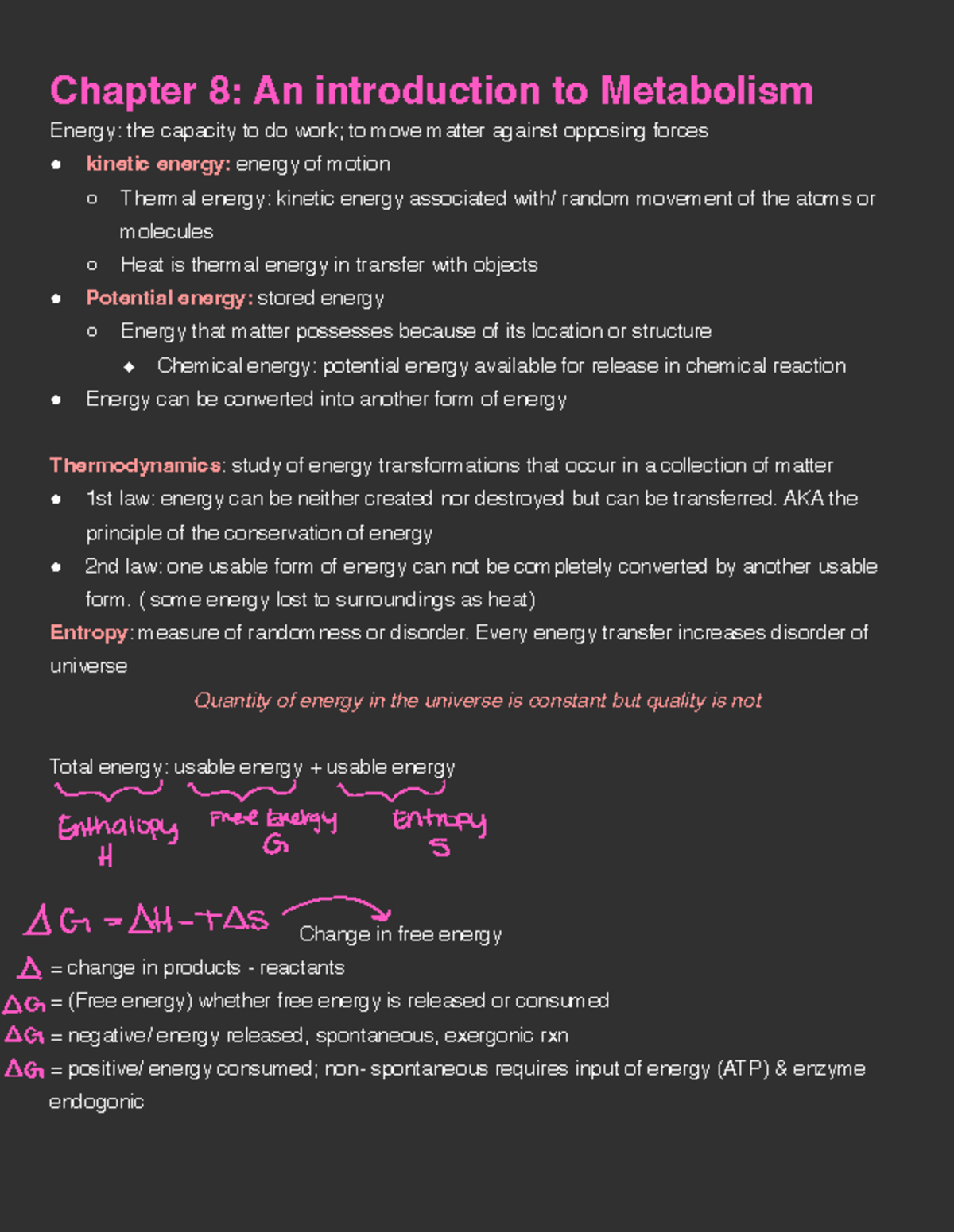 Biology Notes Chapter(8, 9, 12) - Chapter 8: An introduction to ...
