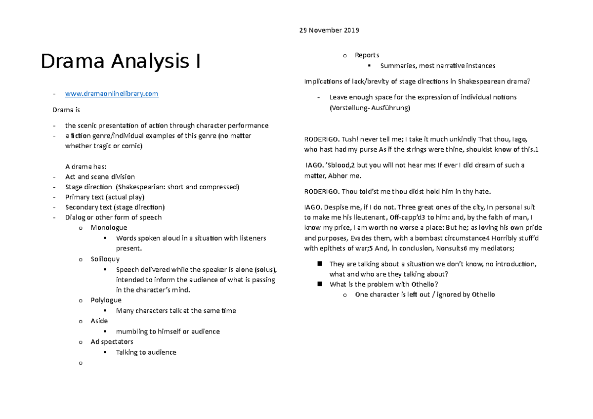 Drama Analysis I - Mitschrift LS - Drama Analysis I dramaonlinelibrary ...