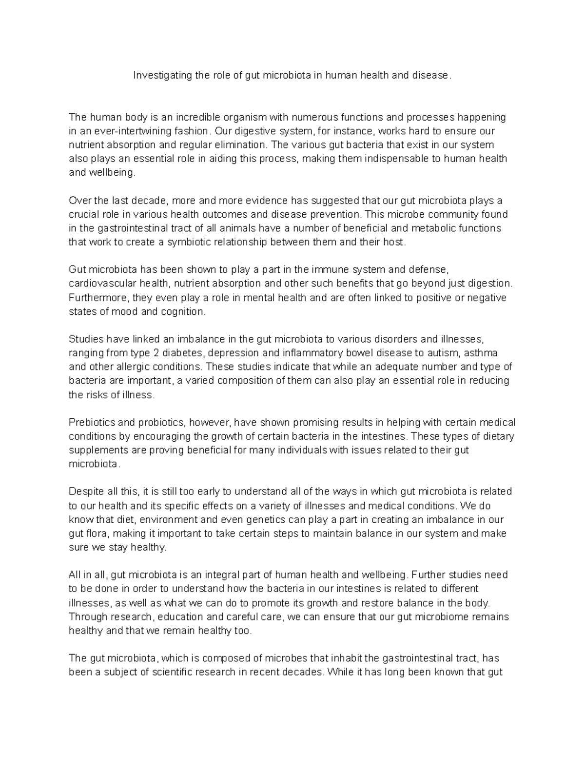 Investigating the role of gut microbiota in human health and disease ...