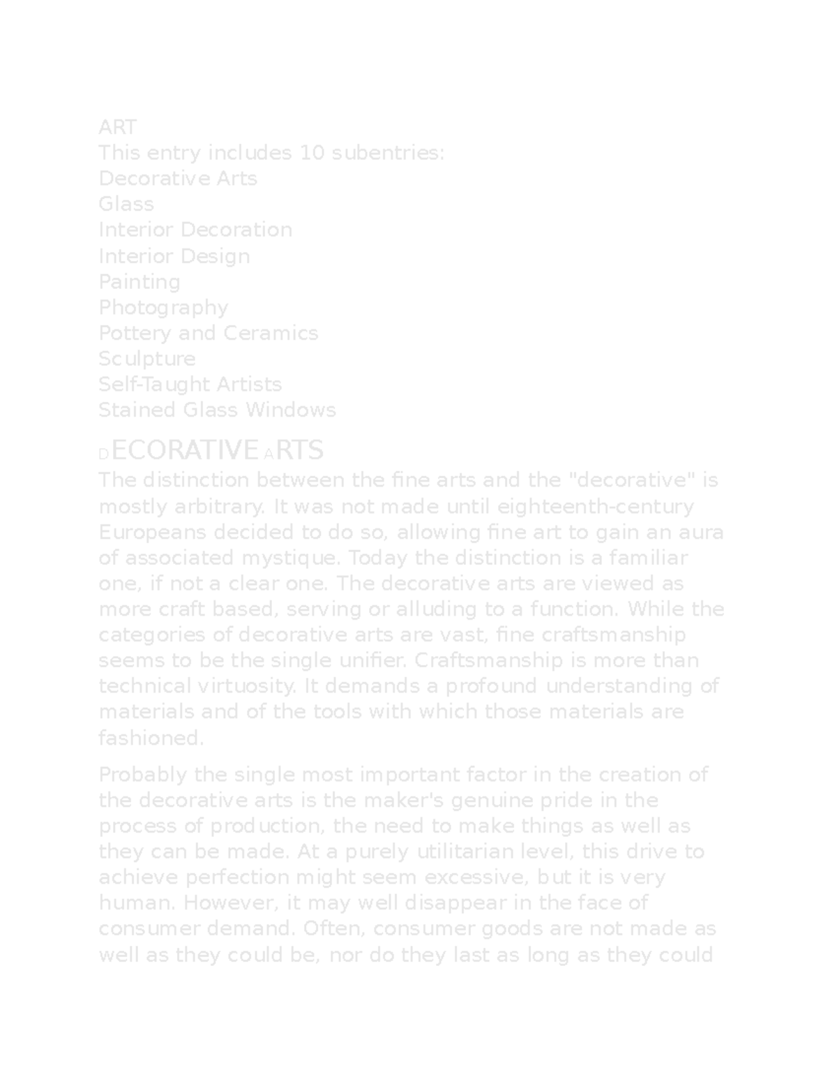 Week 5 notes art - ART This entry includes 10 subentries: Decorative ...