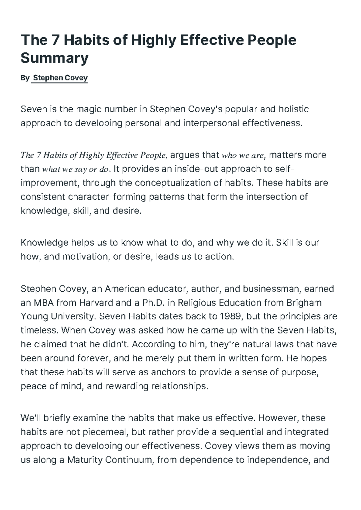 The 7 Habits eerrr - The 7 Habits of Highly Effective People Summary By ...