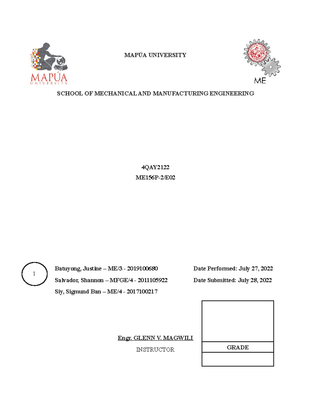 Report Group 1 - MAPÚA UNIVERSITY SCHOOL OF MECHANICAL AND ...