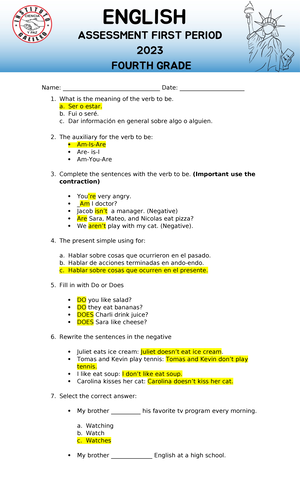 Assessment first period Third grade - Name ...