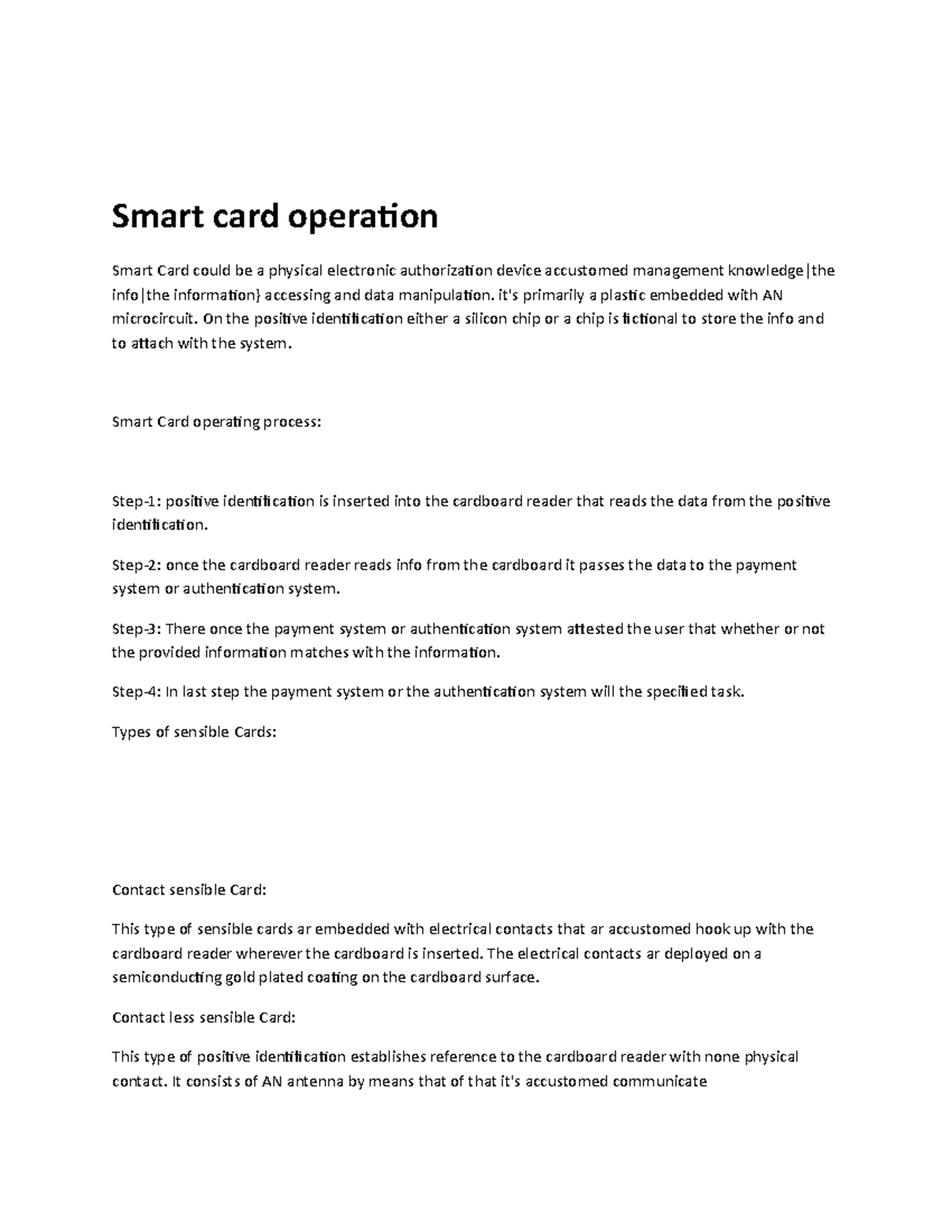 Smart card operation - Smart card operation Smart Card could be a ...