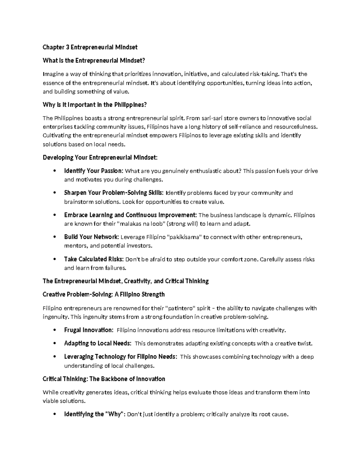 Chapter-3-Entrepreneurial-Mindset - Chapter 3 Entrepreneurial Mindset What is the ...