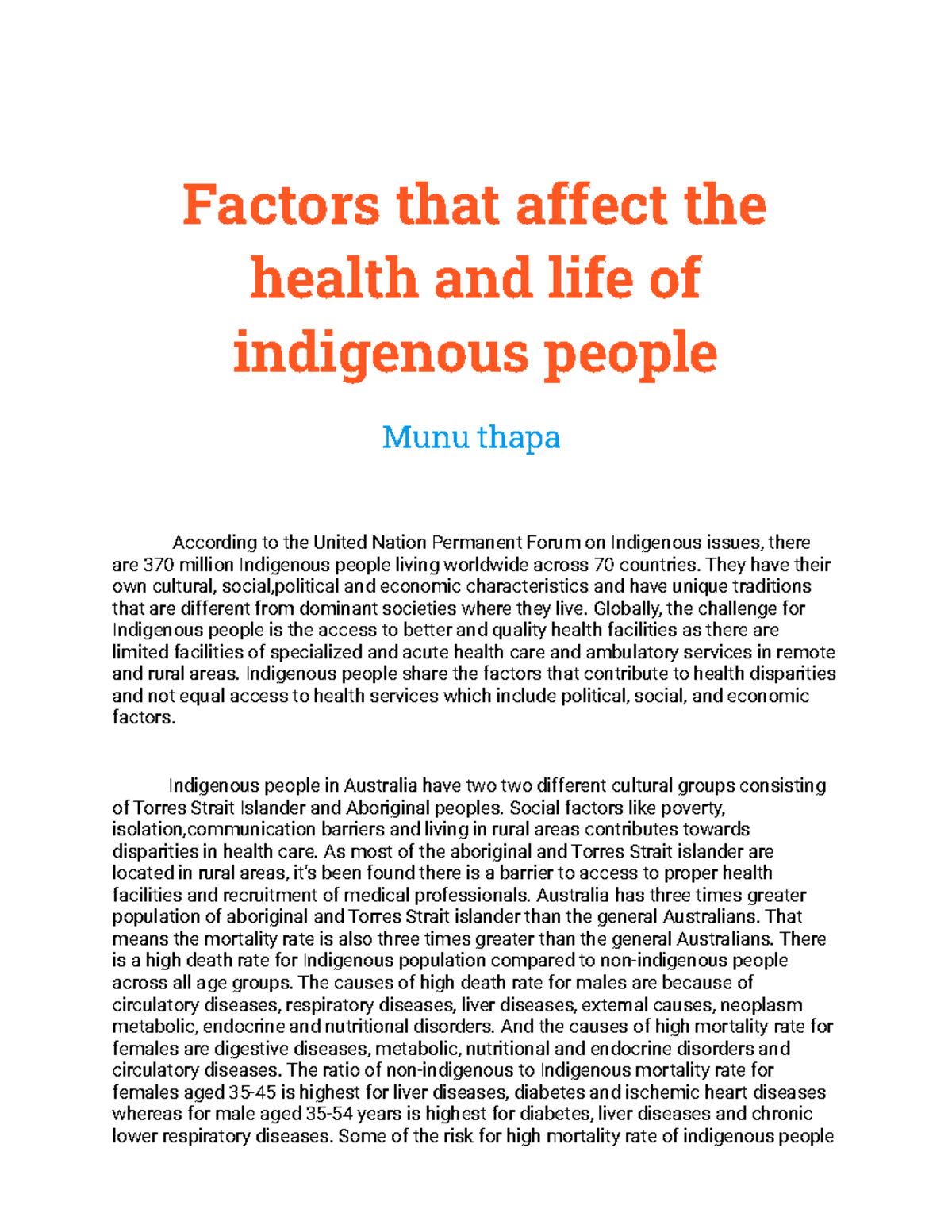 Factors that effect health and life of indigenous people - Factors that ...