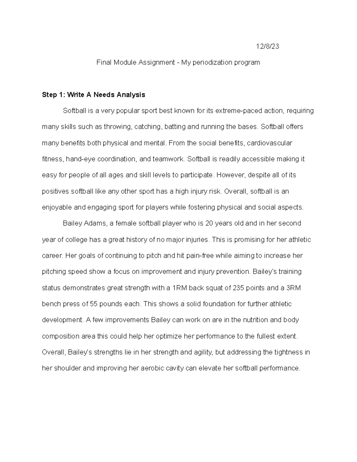 Final Module Assignment – Submit your periodization program - 12/8 ...