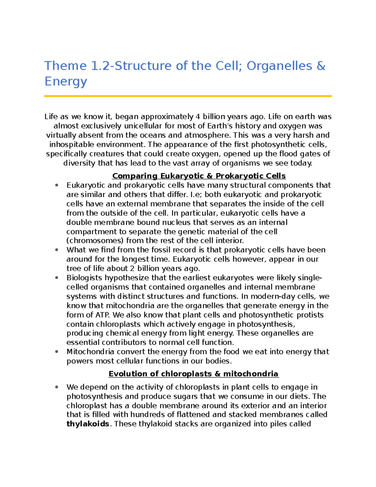 Theme 1.2 (Lecture 2)- Structure of Cell Part 2 - Theme 1-Structure of ...