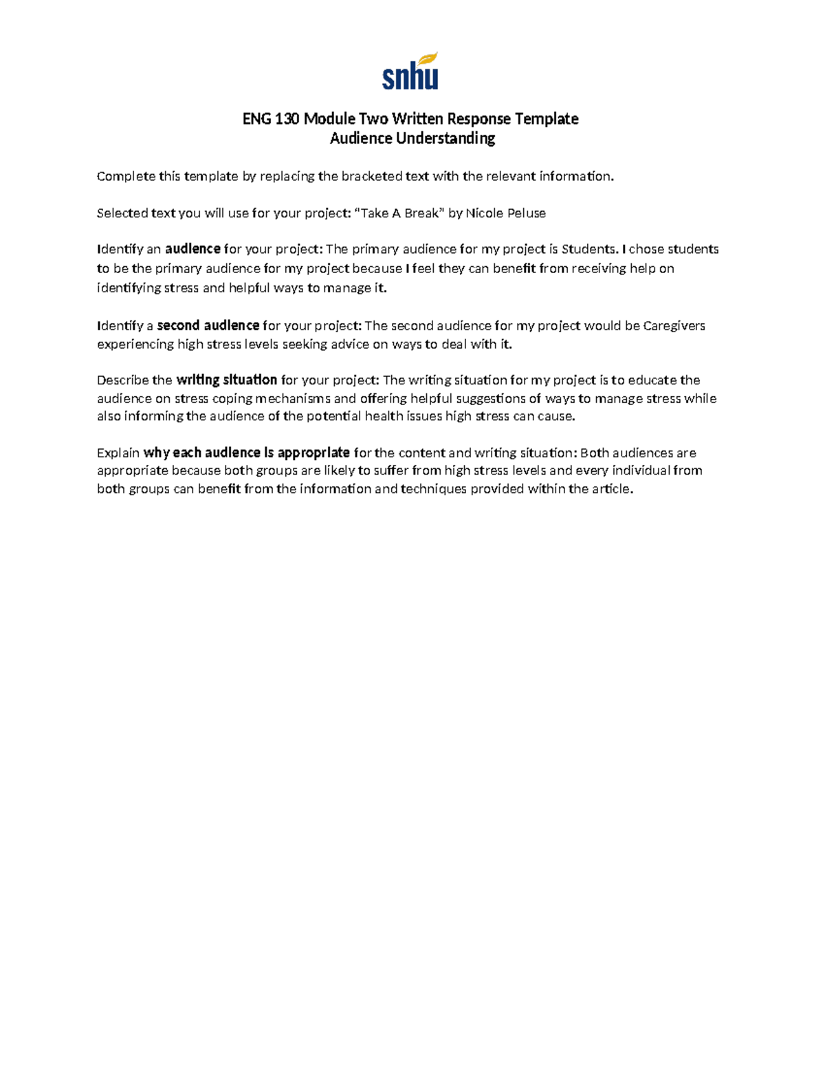 ENG 130 Module Two Written Response done - Selected text you will use ...