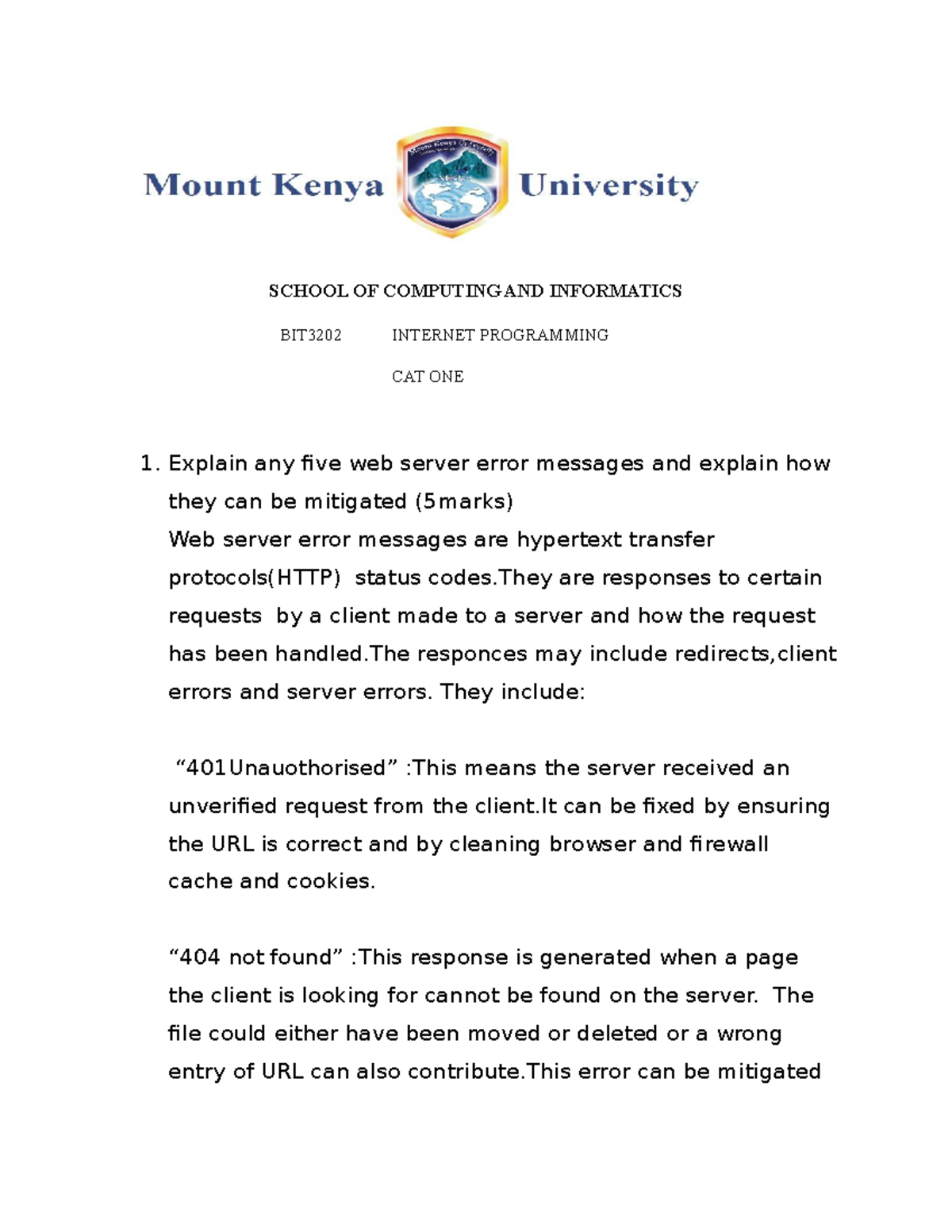 Internet PROG CAT - NOTES - SCHOOL OF COMPUTING AND INFORMATICS BIT3202 ...