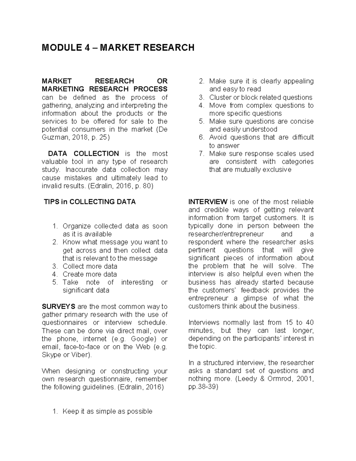 Module-4- Entrep - Notes - MODULE 4 – MARKET RESEARCH MARKET RESEARCH ...