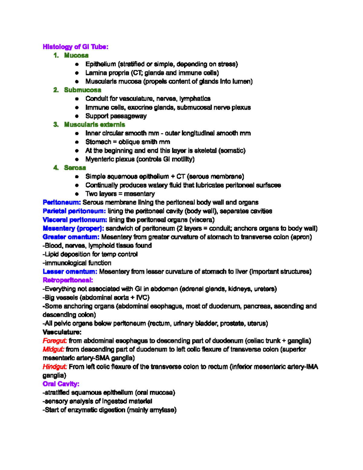 ANAT 200-gastro - Summary of lecture notes for the gastrointestinal ...