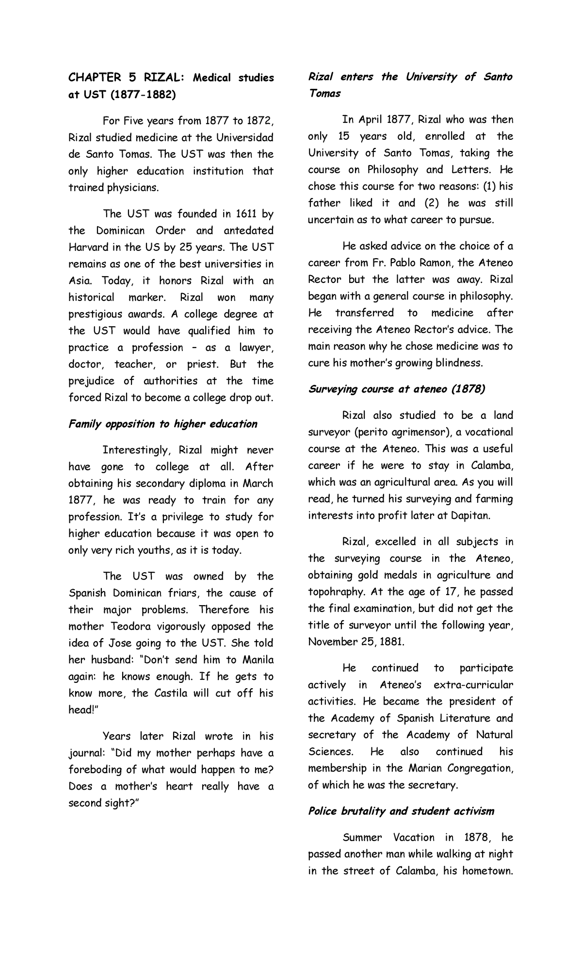 Rizal- Midterm - Analytical psychology tasks and assessment - CHAPTER 5 RIZAL: Medical studies ...