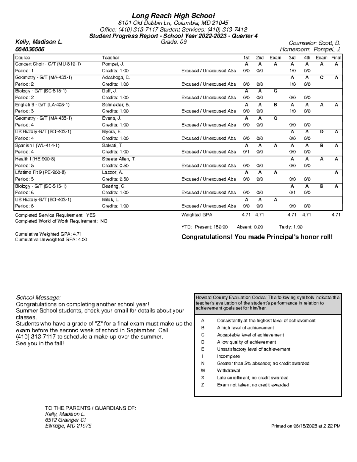 2022-2023 Q4 Report Card - Long Reach High School 6101 Old Dobbin Ln ...