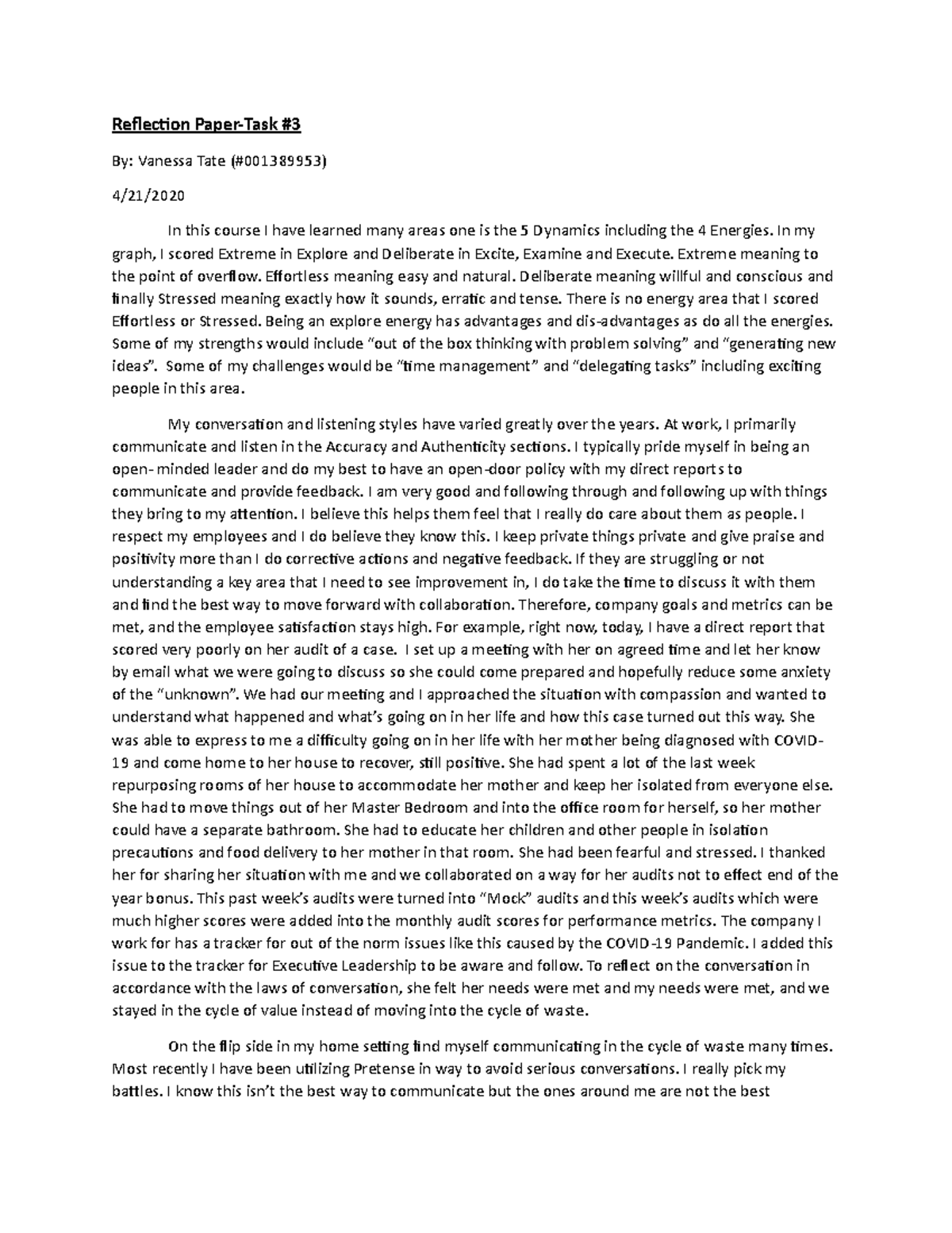 Reflection Paper task3 - Reflection Paper-Task By: Vanessa Tate ...