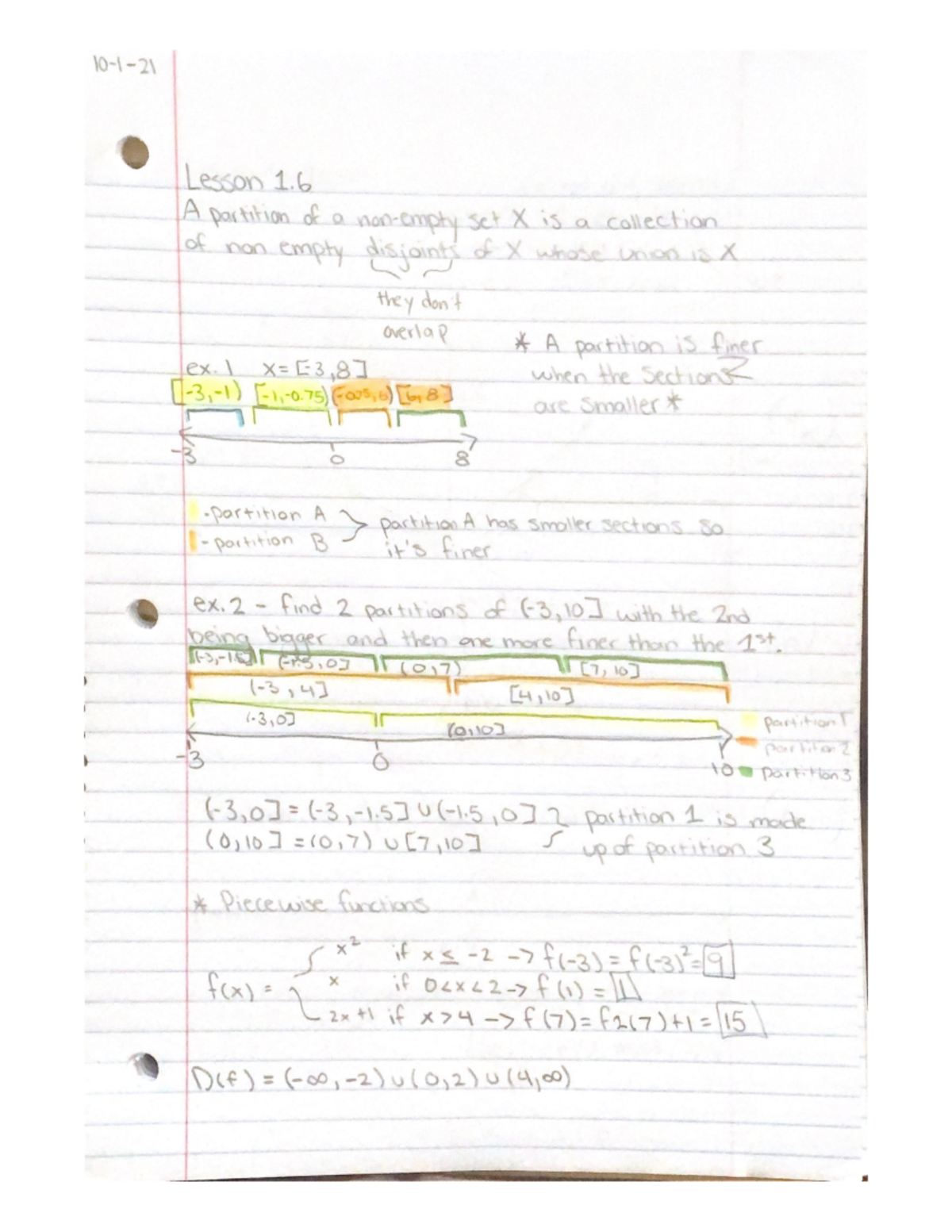 Lesson 1 - Lecture notes: partitions and piecewise functions - MATH ...