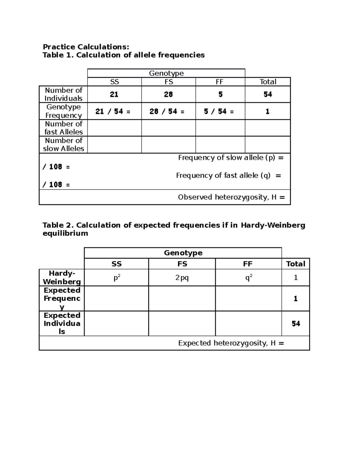 Practice Calculations lab practice - Practice Calculations: Table 1 ...