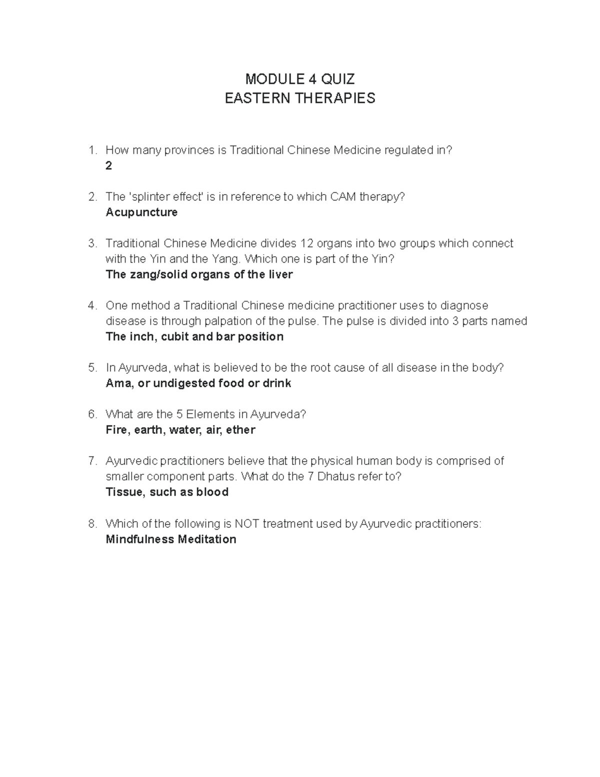 Module 4 QUIZ - MODULE 4 QUIZ EASTERN THERAPIES How many provinces is ...