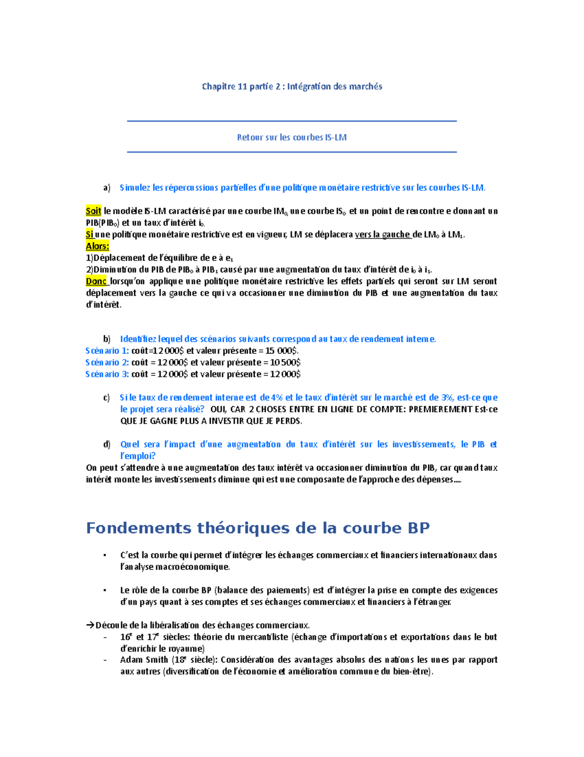 Chapitre 11 partie 2 - Chapitre 11 partie 2 : Intégration des marchés ...
