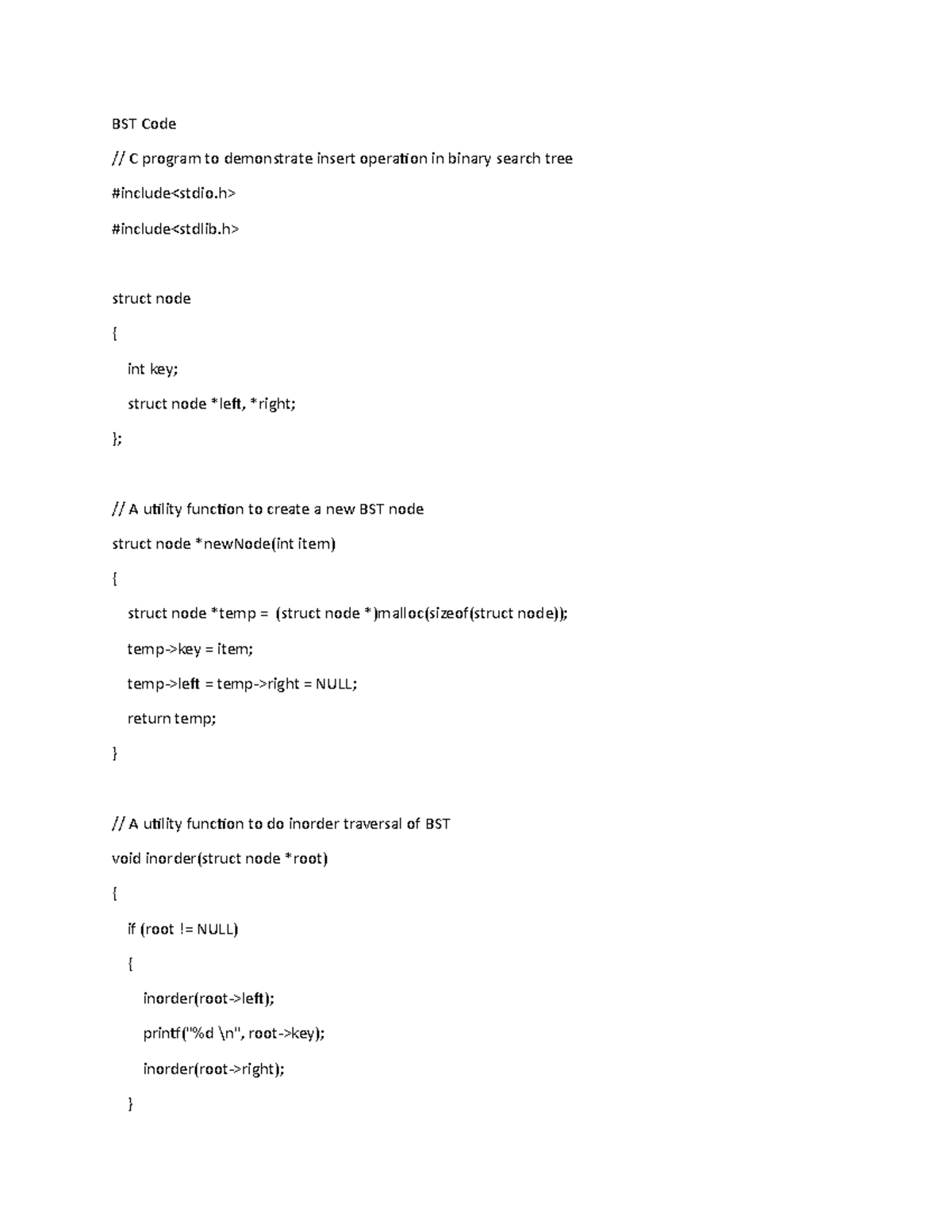 BST Code - Grade: 3.2 - BST Code // C program to demonstrate insert ...