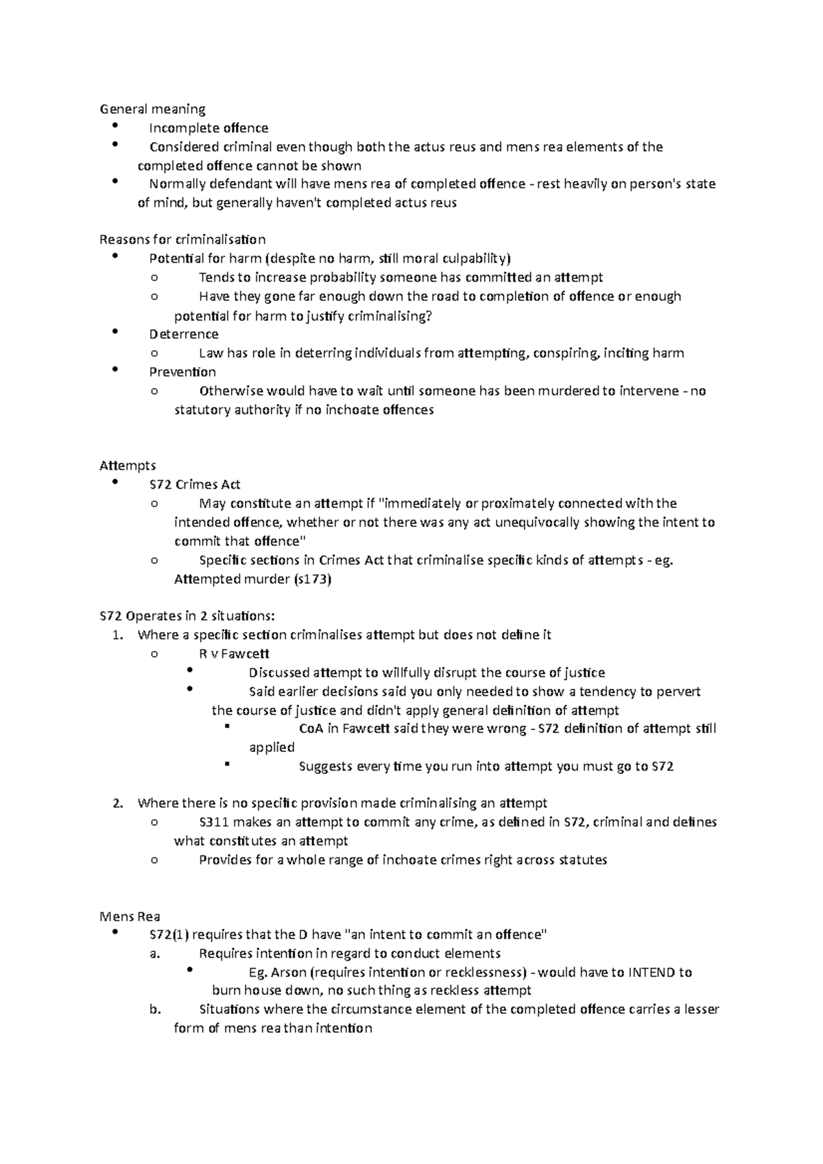 Inchoate Offences Notes - General meaning Incomplete offence Considered ...