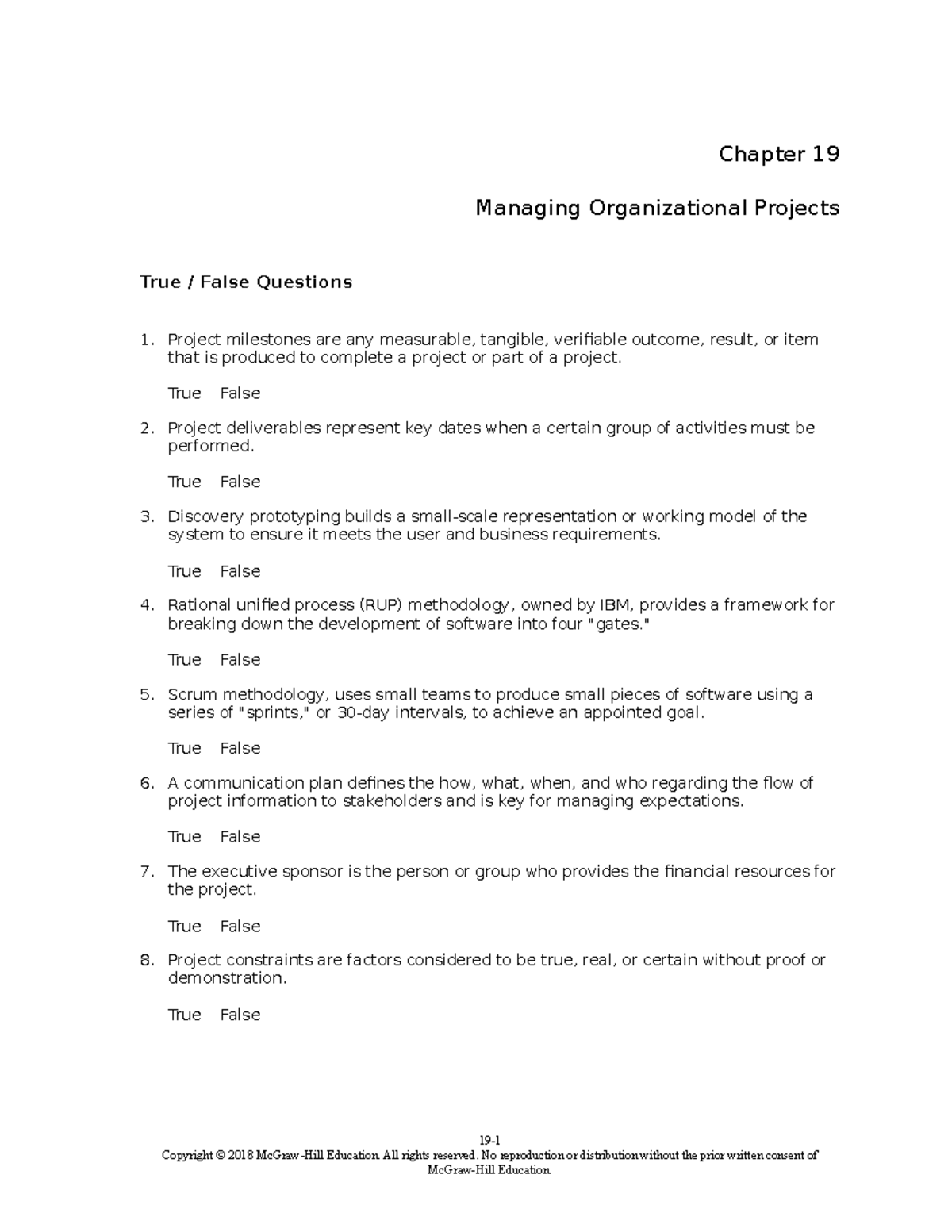 TBChap 019 - gfdh - Chapter 19 Managing Organizational Projects True ...