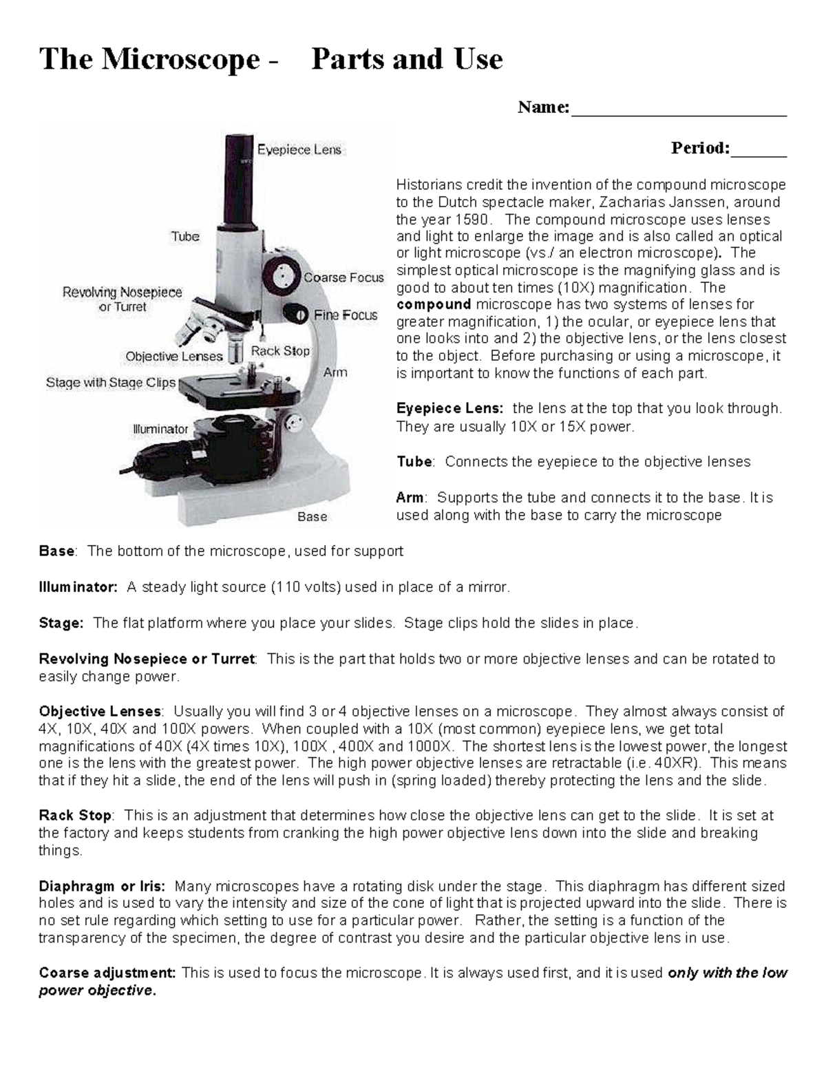 The Microscope-howtouse - The Microscope ­ Parts and Use Name ...