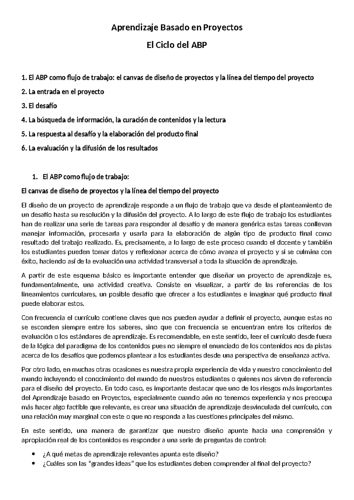 EL Ciclo DEL ABP - Aprendizaje Basado en Proyectos El Ciclo del ABP El ...