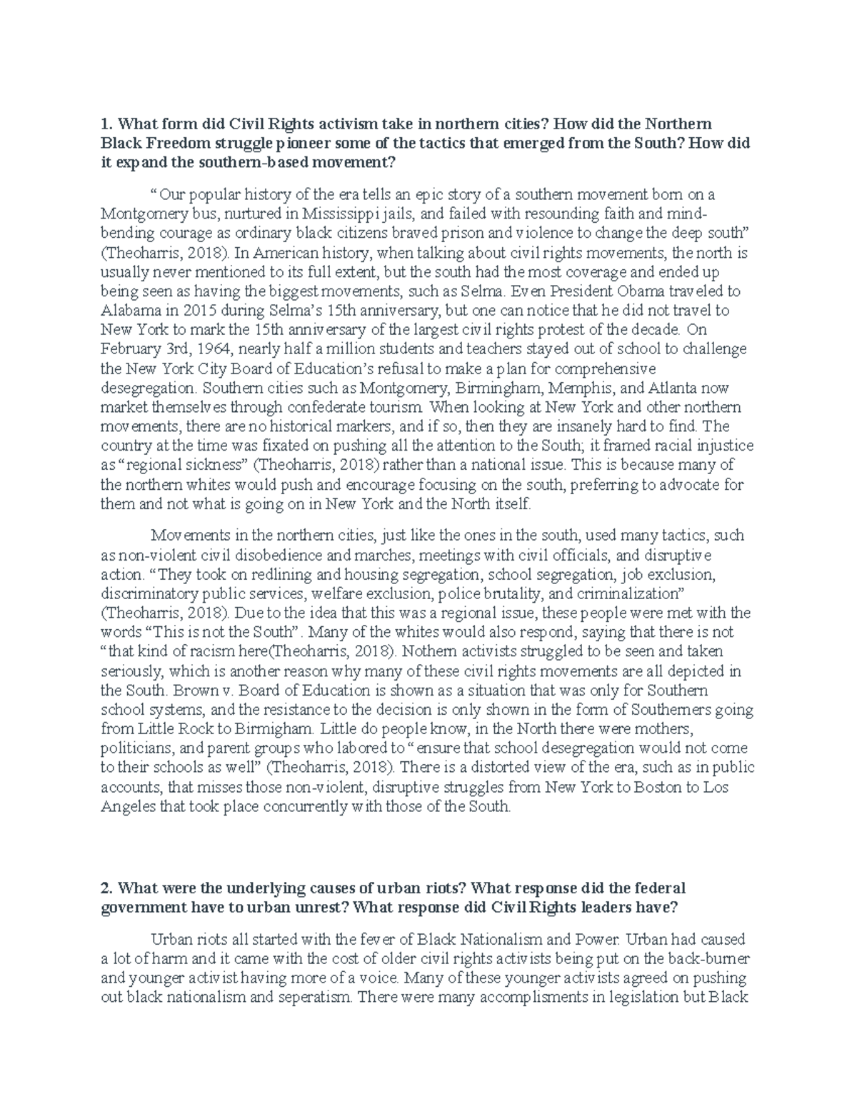 Reading questions - week 11 - What form did Civil Rights activism take ...